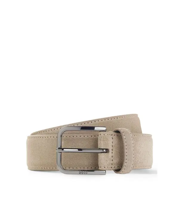 BOSS Leather Belt With Polished Gunmetal Buckle - Beige