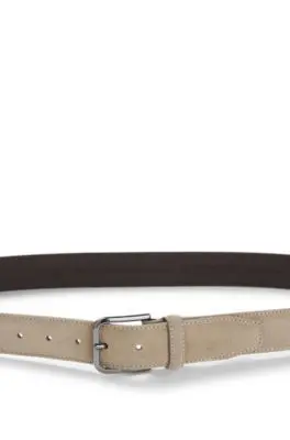 BOSS Leather Belt With Polished Gunmetal Buckle - Beige