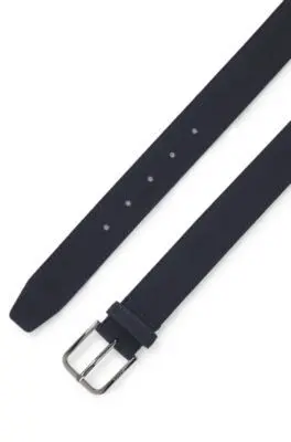 BOSS Leather Business Belt With Polished Gunmetal Buckle - Dark Blue