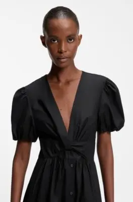 Hugo Maxi Dress With Twist Front And Balloon Sleeves