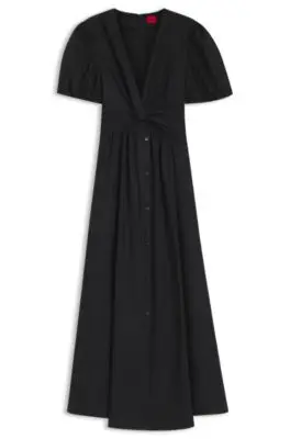 Hugo Maxi Dress With Twist Front And Balloon Sleeves