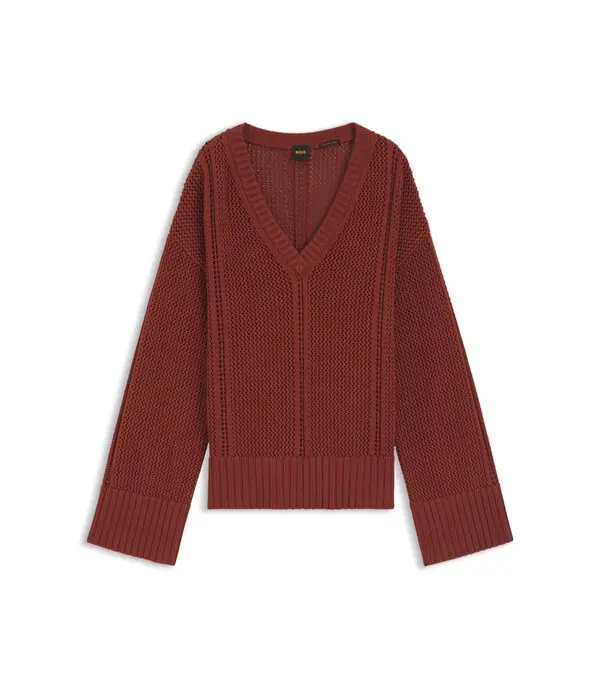 BOSS Cotton Mesh Structure Sweater With Contrast Lacing