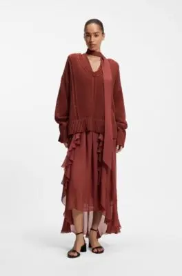 BOSS Cotton Mesh Structure Sweater With Contrast Lacing