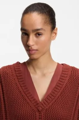BOSS Cotton Mesh Structure Sweater With Contrast Lacing