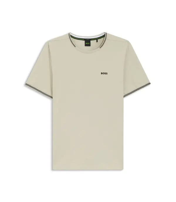 BOSS Stretch-cotton T-shirt With Stripes And Logo - Light Beige