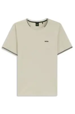 BOSS Stretch-cotton T-shirt With Stripes And Logo - Light Beige