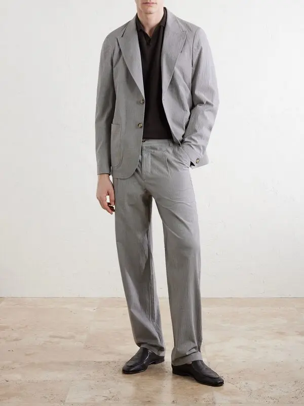 Oliver Peoples Morton Straight-leg Pleated Checked Cotton-blend Suit Trousers
