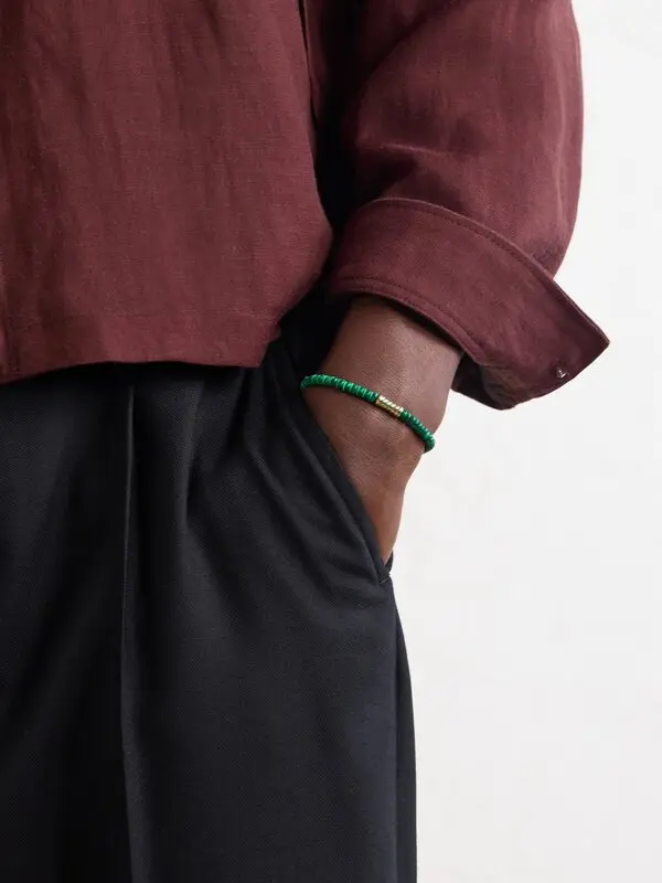 Luis Morais 14k Gold Malachite Beaded Bracelet