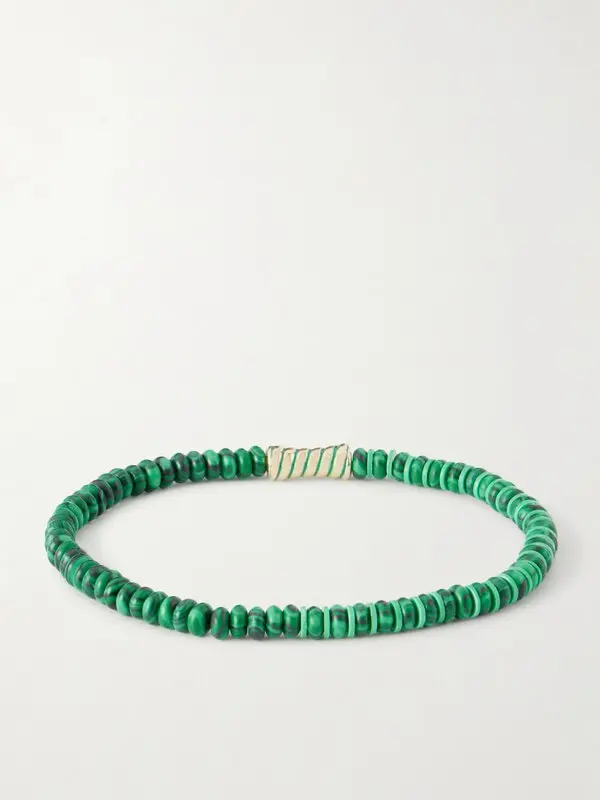 Luis Morais 14k Gold Malachite Beaded Bracelet
