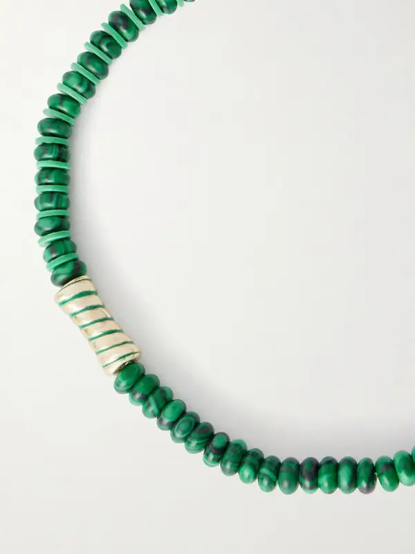 Luis Morais 14k Gold Malachite Beaded Bracelet