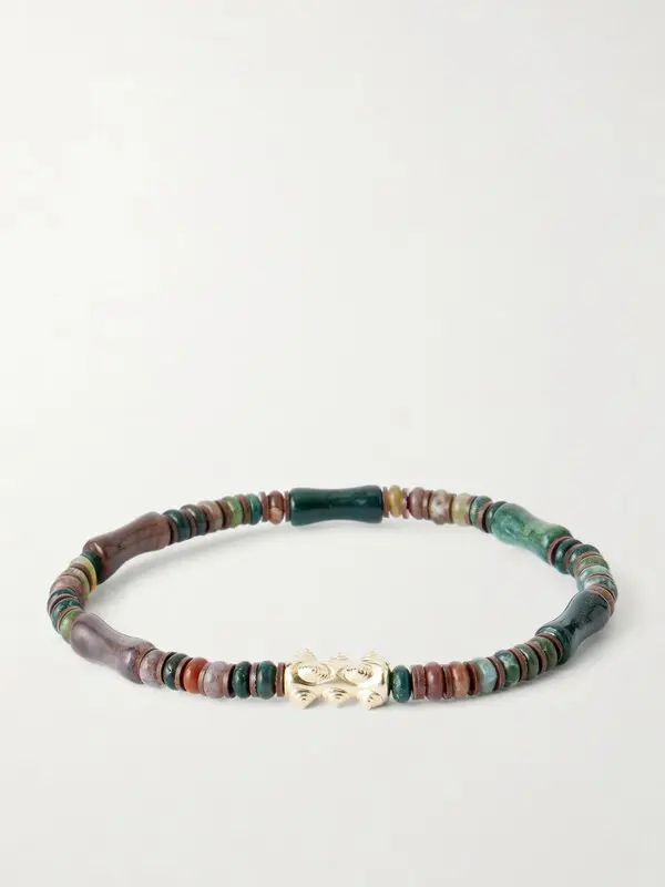 Luis Morais 14-karat Gold Agate Beaded Bracelet - Brown