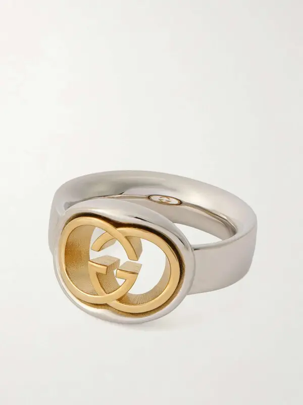 Gucci Interlocking G Logo-embossed Gold And -tone Ring - Silver