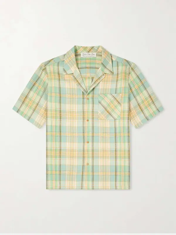 GOD'S TRUE CASHMERE Convertible-collar Checked Linen Shirt - Green