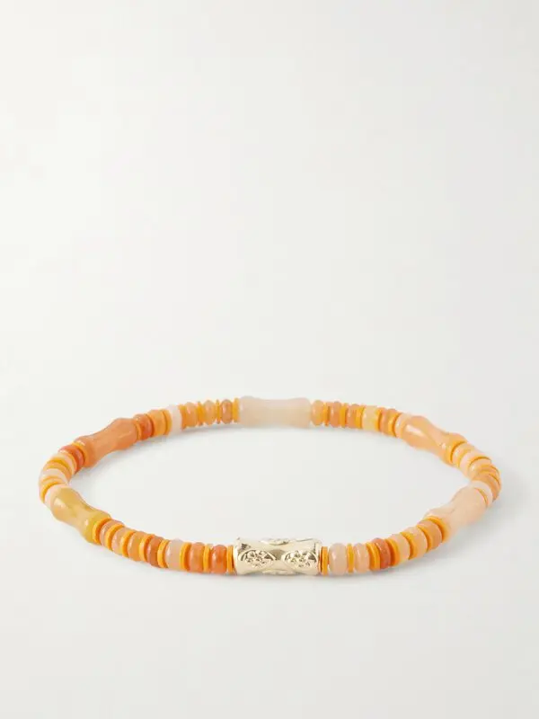Luis Morais 14 Karat Gold Carnelian Beaded Bracelet - Orange