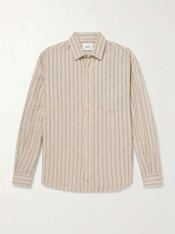 Nn07 Deon 5728 Striped Linen Shirt - Beige