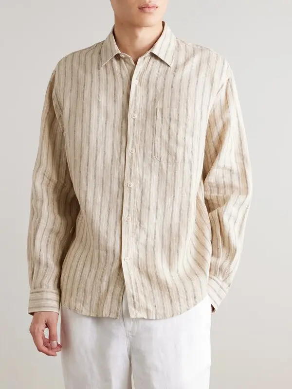 Nn07 Deon 5728 Striped Linen Shirt