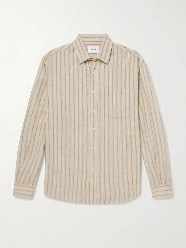 Nn07 Deon 5728 Striped Linen Shirt