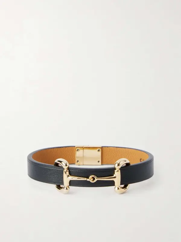 Gucci Horsebit-embellished Gold-tone And Leather Bracelet - Black