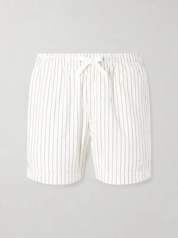 DRAKE'S Striped Cotton And Linen-blend Drawstring Shorts
