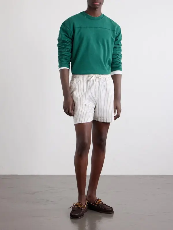 DRAKE'S Striped Cotton And Linen-blend Drawstring Shorts