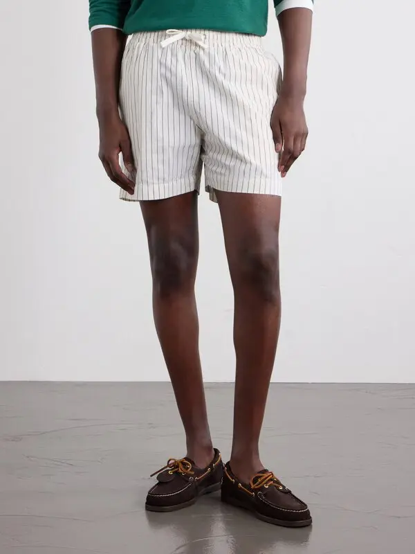 DRAKE'S Striped Cotton And Linen-blend Drawstring Shorts