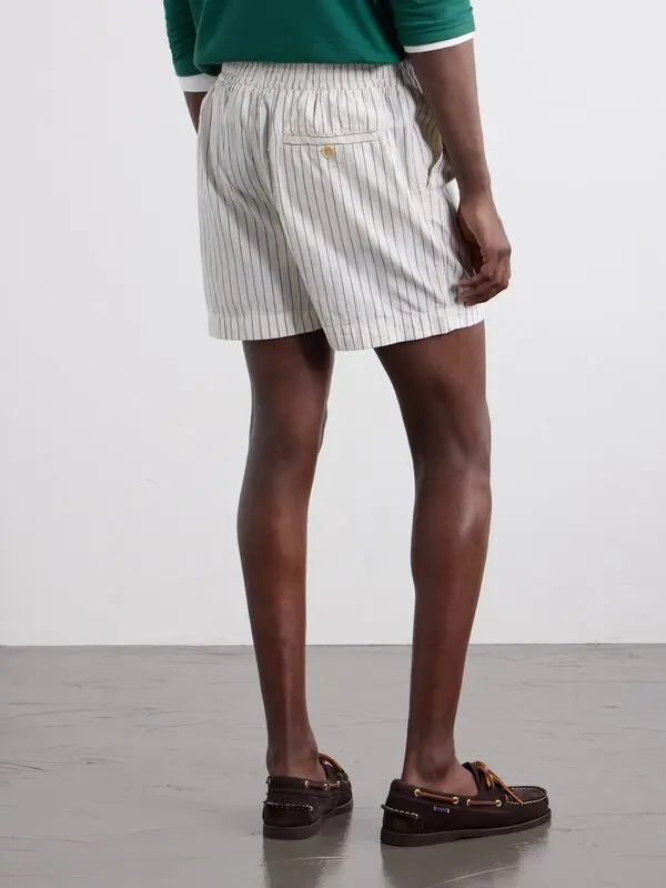 DRAKE'S Striped Cotton And Linen-blend Drawstring Shorts
