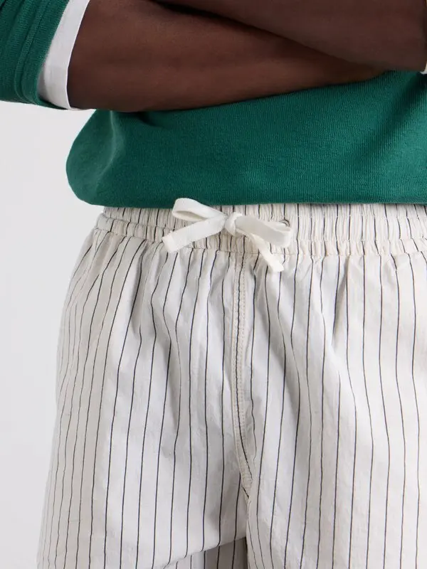 DRAKE'S Striped Cotton And Linen-blend Drawstring Shorts