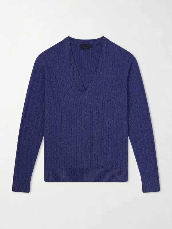Dunhill Ribbed Cashmere V-neck Sweater