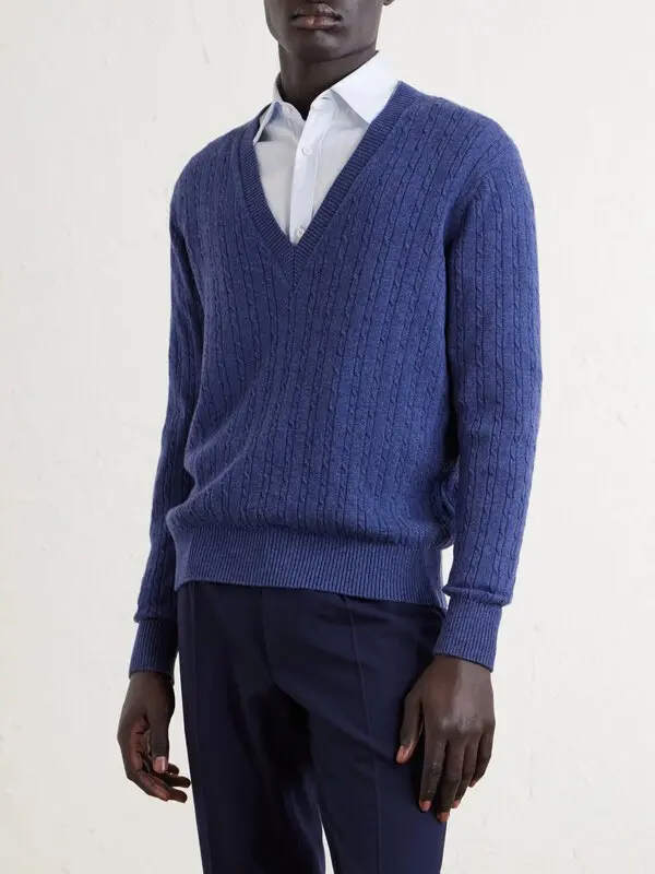 Dunhill Ribbed Cashmere V-neck Sweater