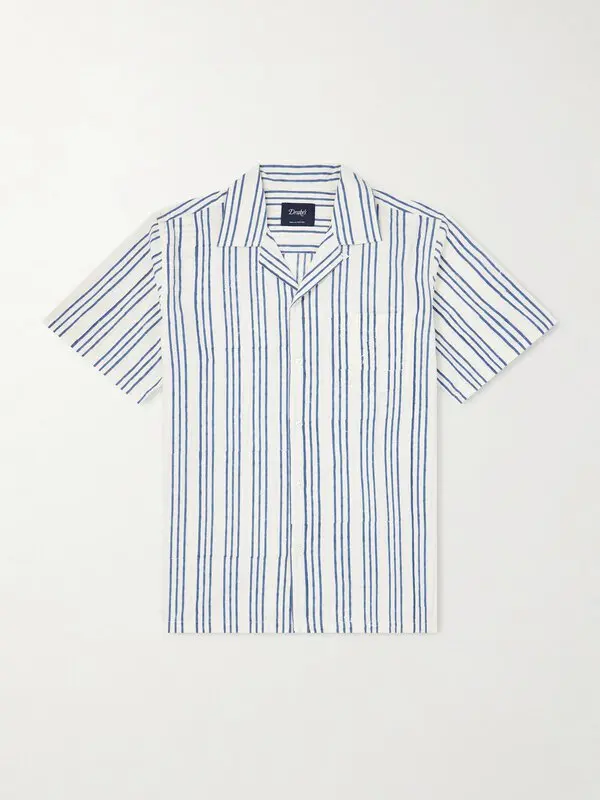DRAKE'S Camp-collar Striped Cotton-poplin Shirt