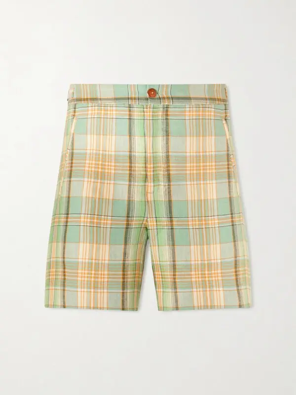 GOD'S TRUE CASHMERE Straight-leg Checked Linen Shorts