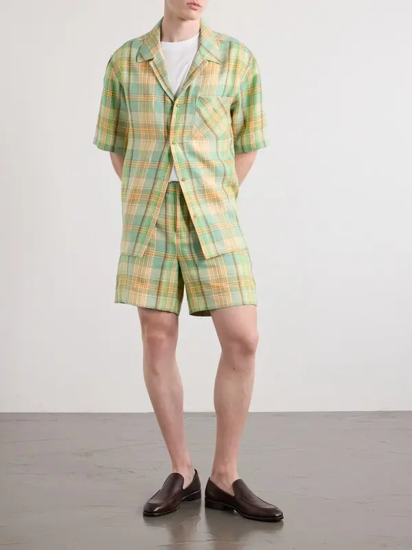 GOD'S TRUE CASHMERE Straight-leg Checked Linen Shorts