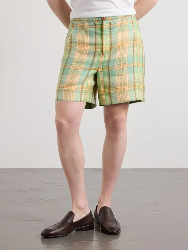 GOD'S TRUE CASHMERE Straight-leg Checked Linen Shorts