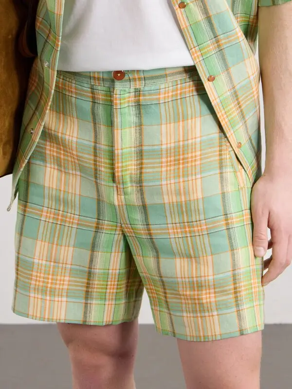 GOD'S TRUE CASHMERE Straight-leg Checked Linen Shorts