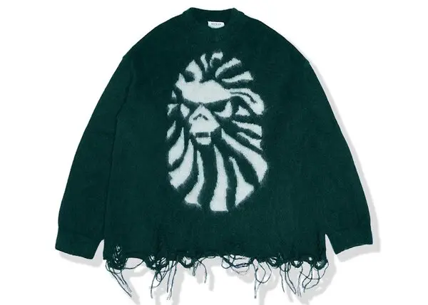A BATHING APE Black Logo Distressed Knit Sweater - Green