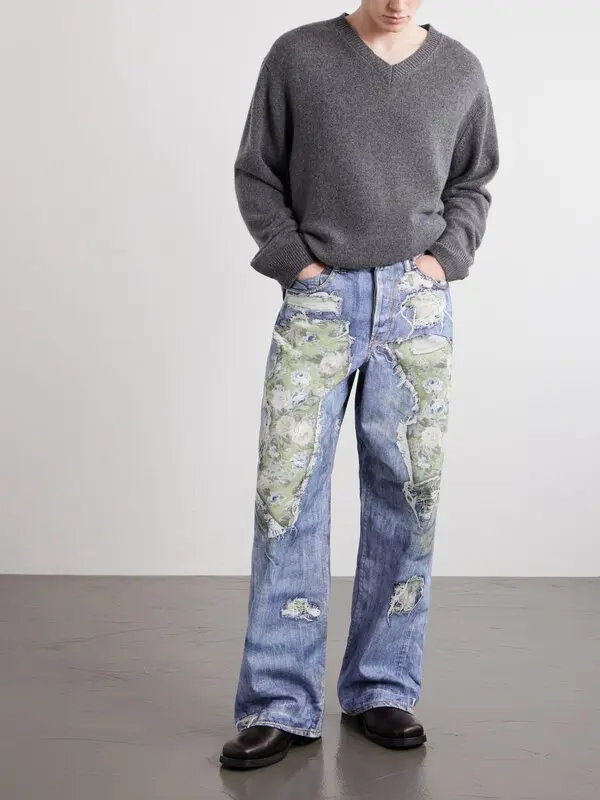 Acne Studios Rose-printed Wide-leg Cotton Jeans