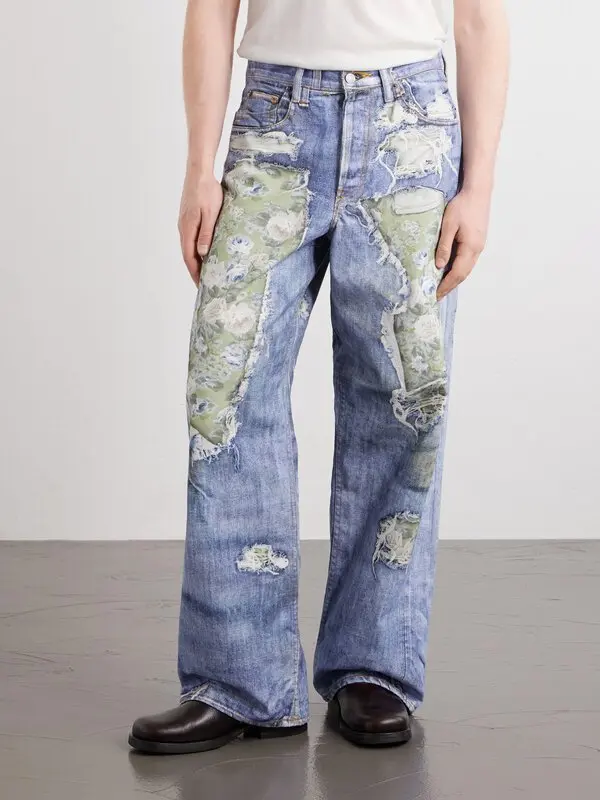 Acne Studios Rose-printed Wide-leg Cotton Jeans