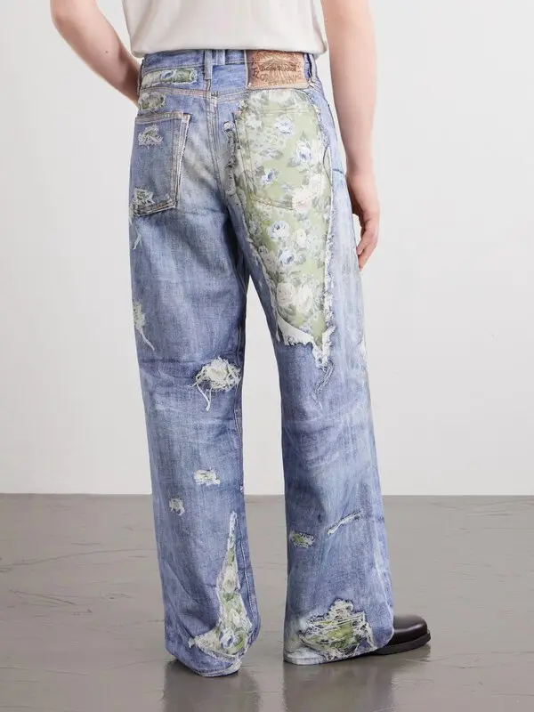 Acne Studios Rose-printed Wide-leg Cotton Jeans