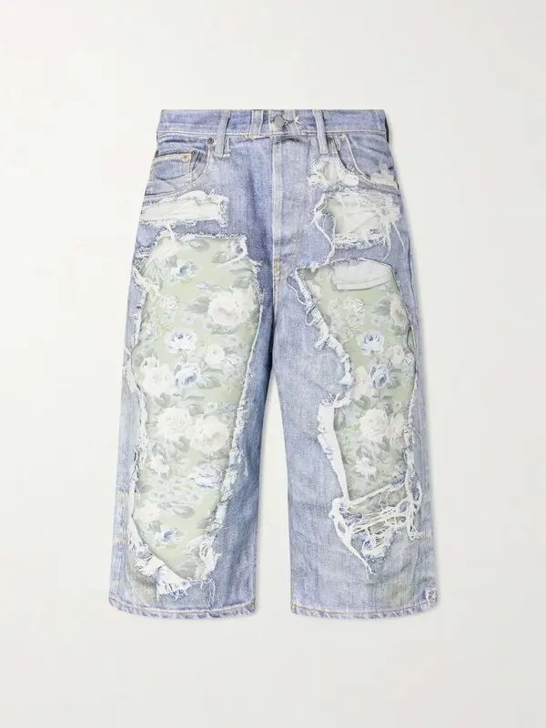Acne Studios Judda Rose Printed Cotton Shorts - Blue