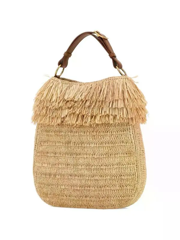 Saint Laurent Roady Raffia Fringed Tote Bag