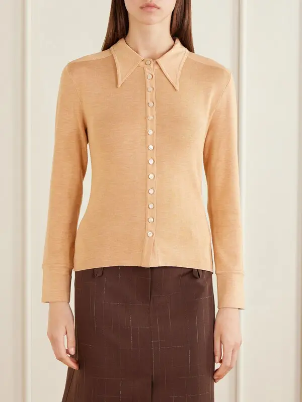 Tory Burch Silk-blend Polo Shirt - Neutrals