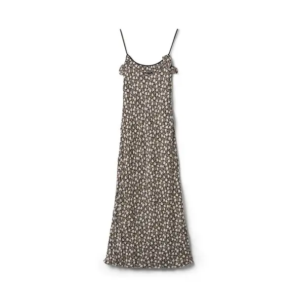 Miu Miu Floral Print Crepe De Chine Maxi Dress - Cocoa Brown/white