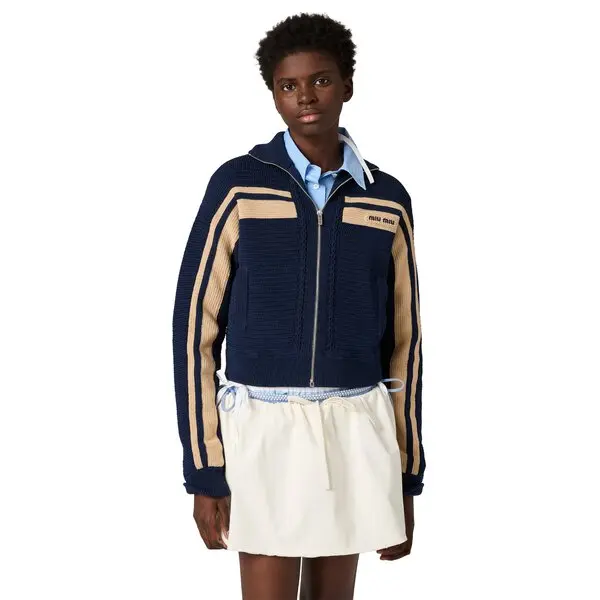 Miu Miu Crochet Knit Zip-up Cardigan
