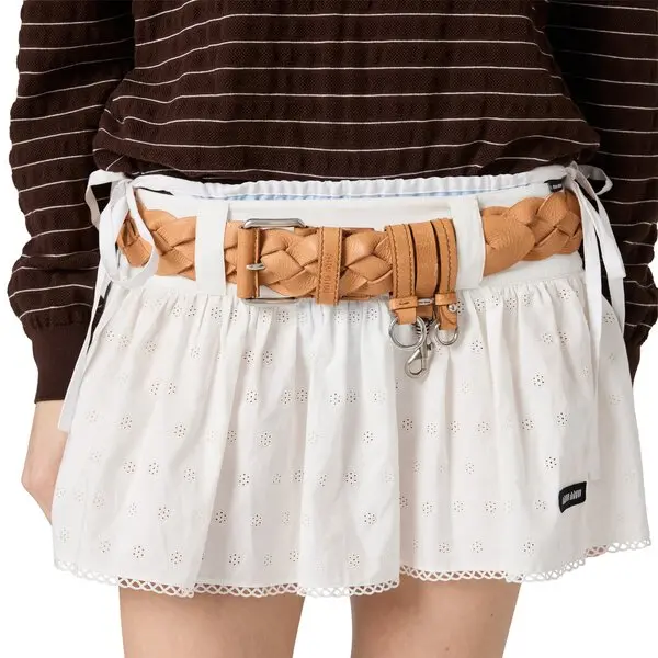 Miu Miu Slubbed Poplin And Eyelet Lace Mini Skirt