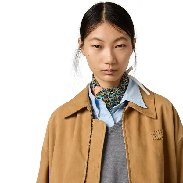 Miu Miu Suede Jacket With Lettering Logo