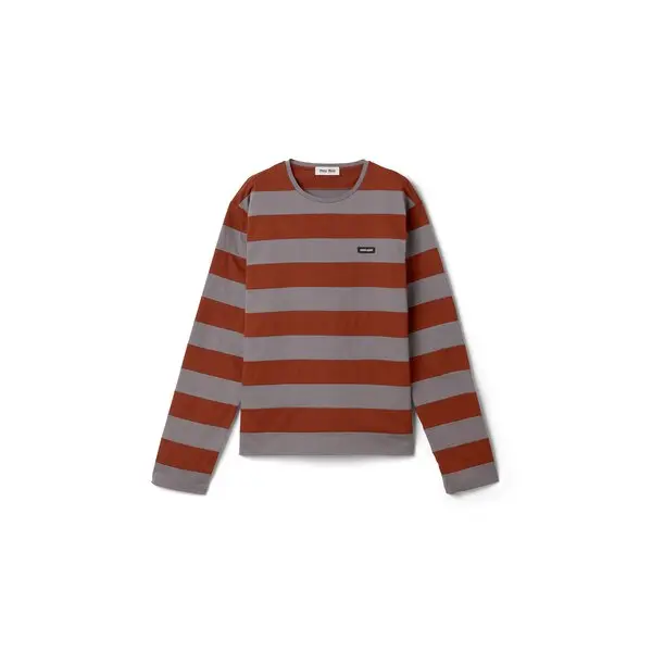 Miu Miu Striped Jersey T-shirt - Iron Gray/tobacco
