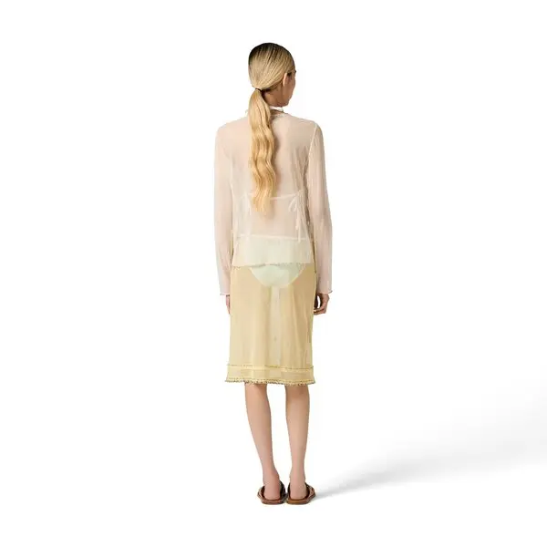 Miu Miu Embroidered Tulle Long Sleeve Top