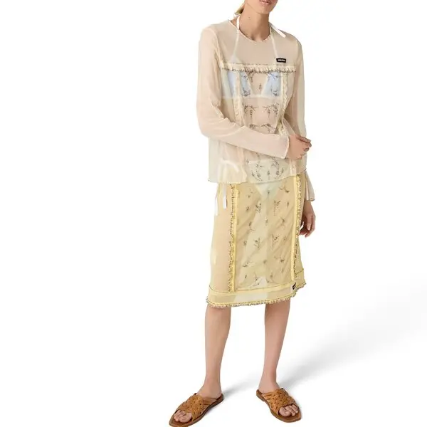 Miu Miu Embroidered Tulle Long Sleeve Top
