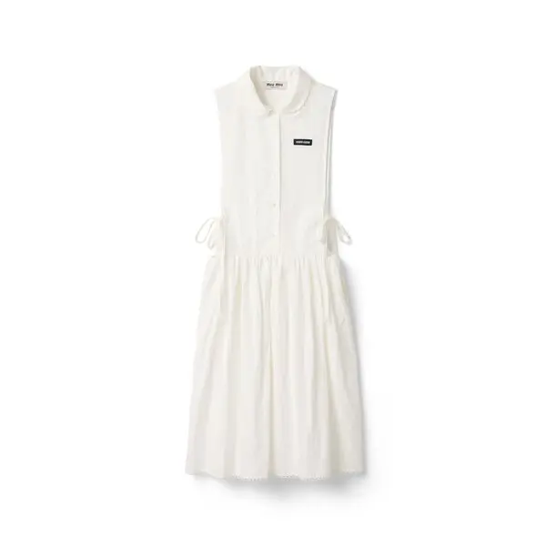 Miu Miu Sleeveless Poplin Dress With Double Embroidered Collar - White