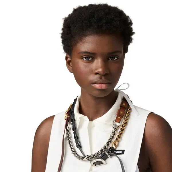 Miu Miu Sleeveless Poplin Dress With Double Embroidered Collar